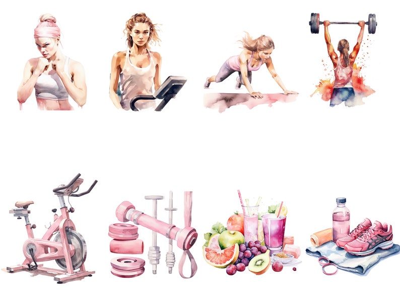 Watercolor Exercise Clipart, Workout, Gym, Fitness Transparent ...