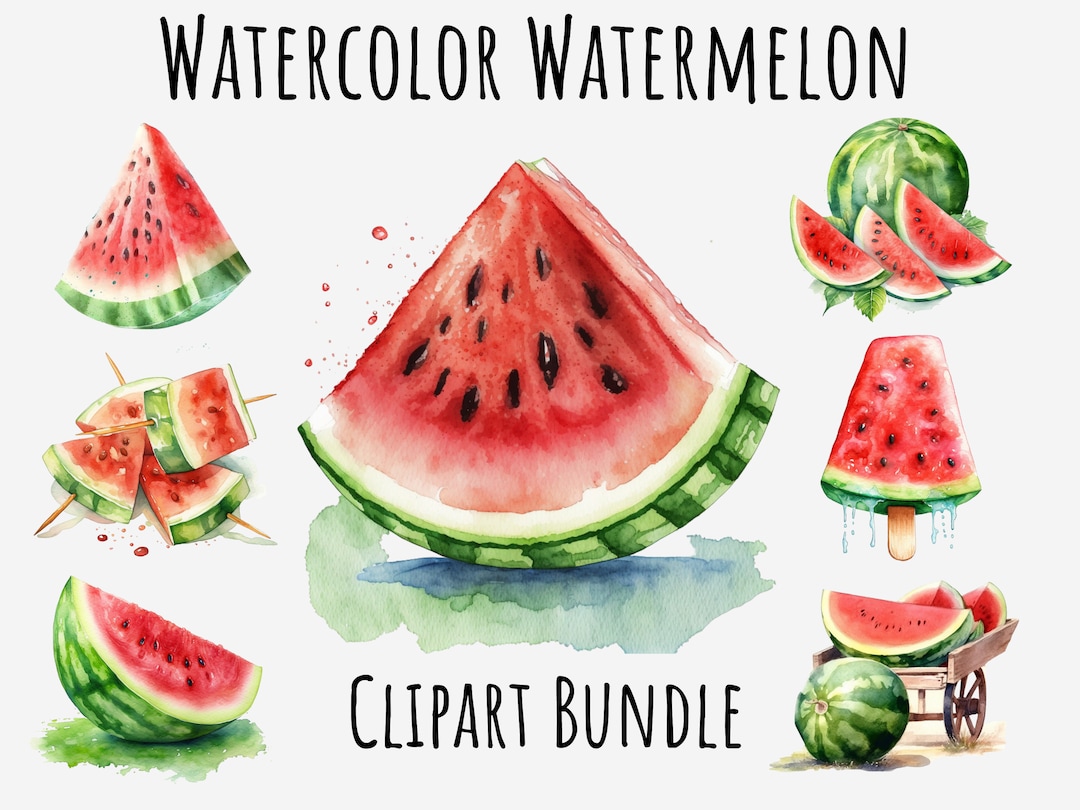 Watercolor Watermelon Clipart, Fruit Clipart, Summer, Beach Snack ...