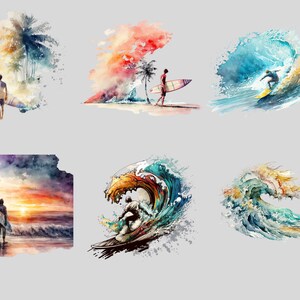 Watercolor Surfing Clipart, Surfboard Clipart, Hawaii, Beach Life ...