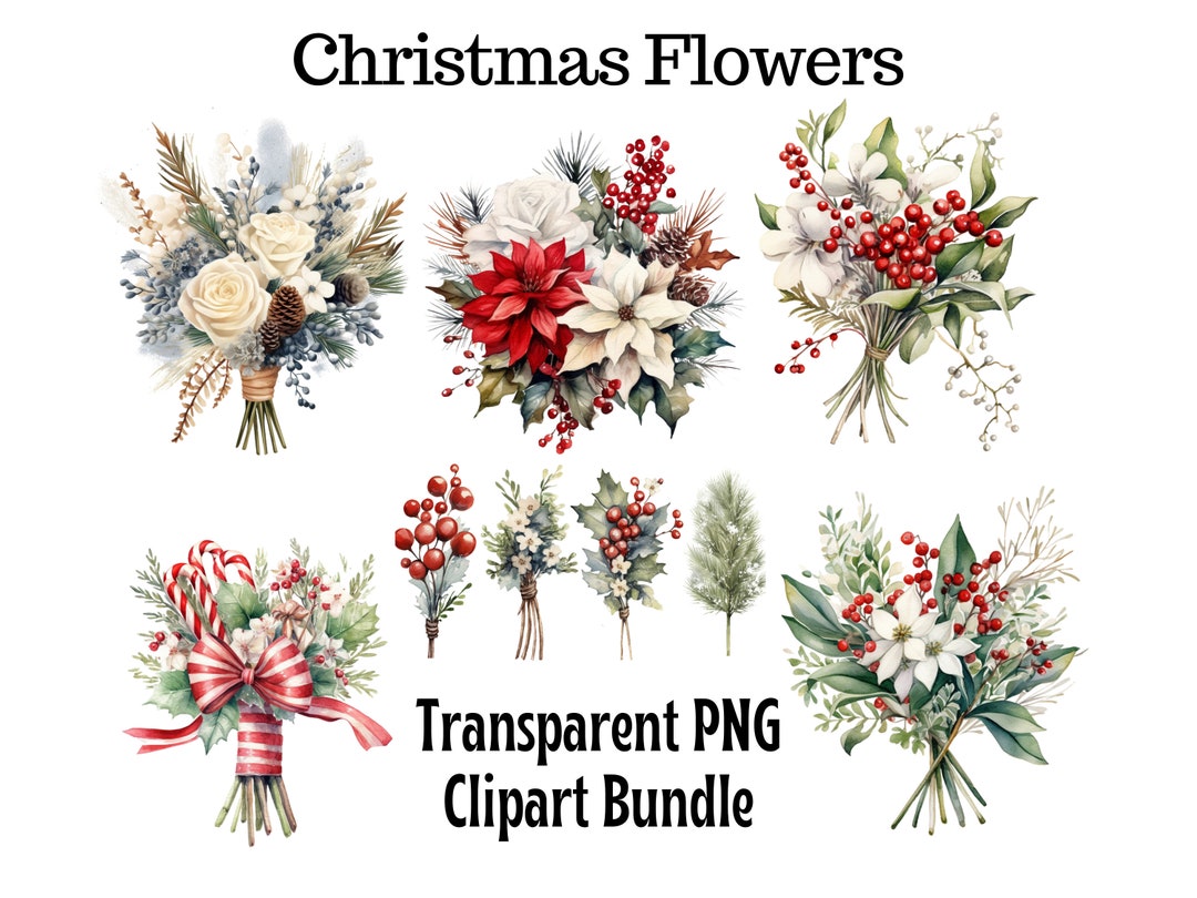 Watercolor Christmas Flowers Clipart, Bouquet, Advent, Christmas Wreath ...