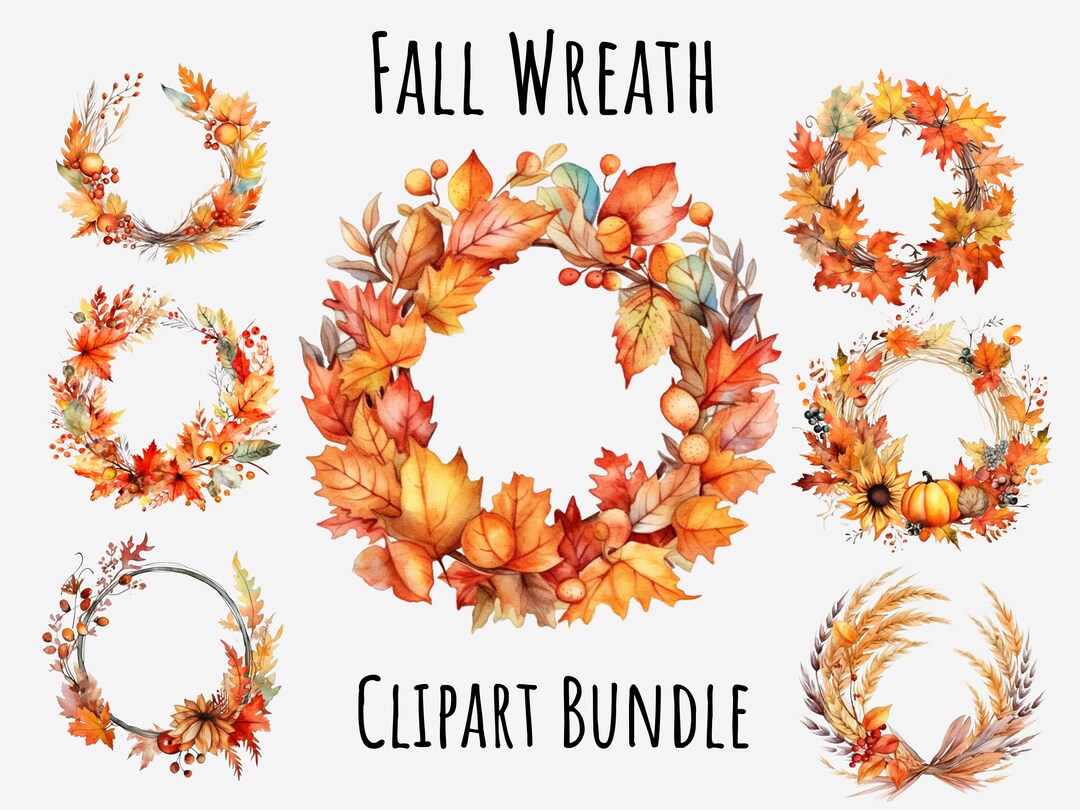 Watercolor Fall Wreath Clipart Fall Leaves Autumn - Etsy