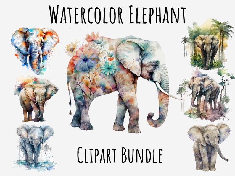 Watercolor Elephant Clipart, Wild Animal High-quality Images, Cute Baby ...