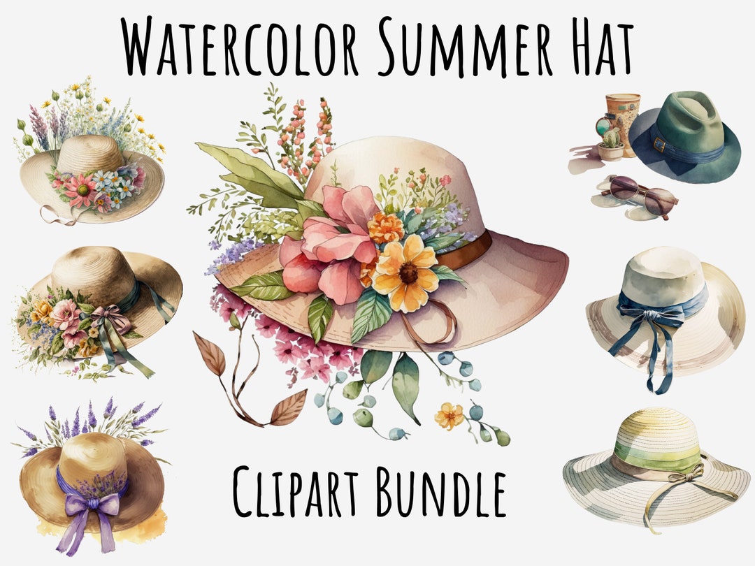 Watercolor Sun Hat Clipart, Floppy Hat, Crochet Girl Summer Hat, Floral ...