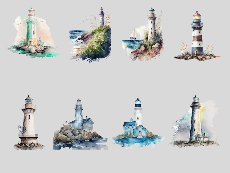 Watercolor Lighthouse Clipart PNG Bundle Lighthouse Printable - Etsy