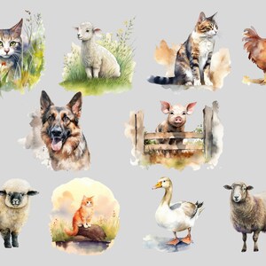 Watercolor Farm Animals Clipart Png, Sheep, Dog, Cat, Chick, Chicken ...