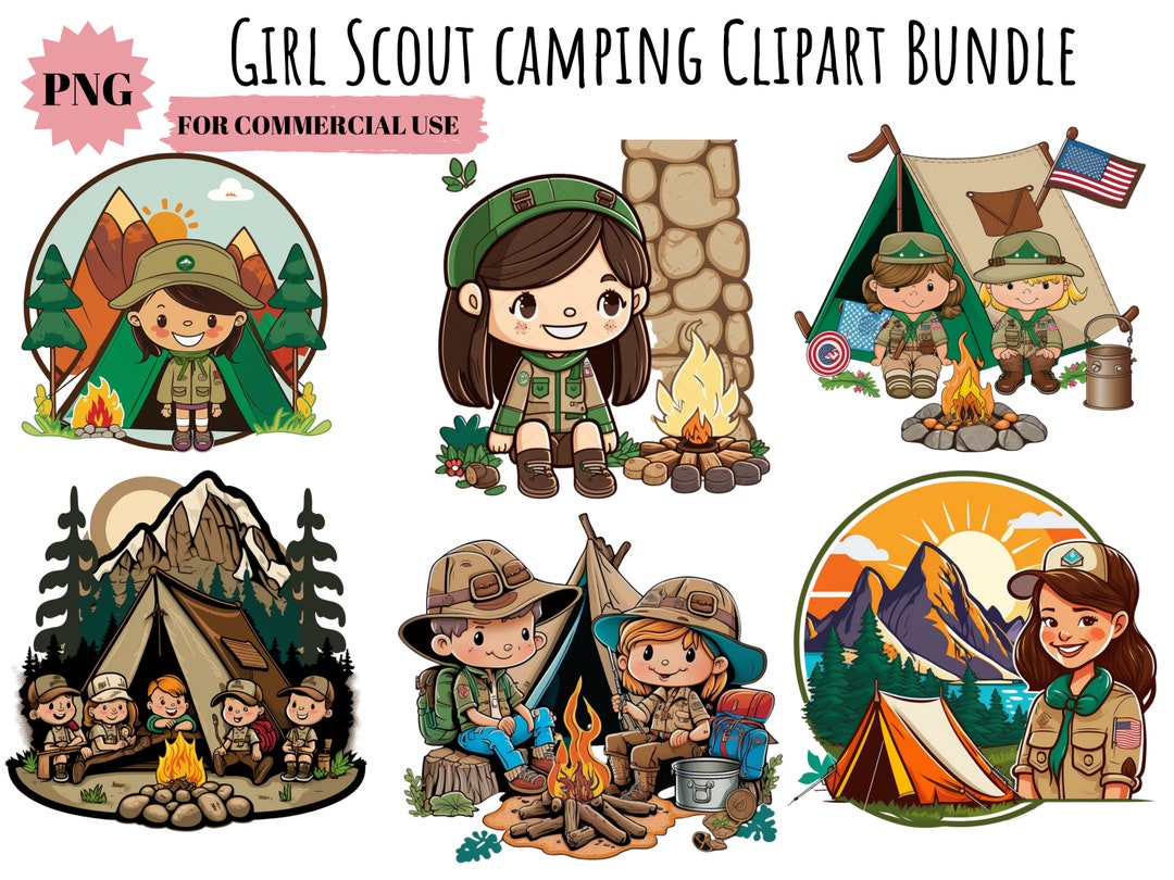 Girl Scout Clipart PNG Bundle Camping Clipart Forest, Tent, Bonfire ...