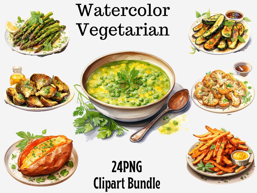 Watercolor Vegetarian Food Clipart, Vegetable Clipart, Soup, Asparagus ...