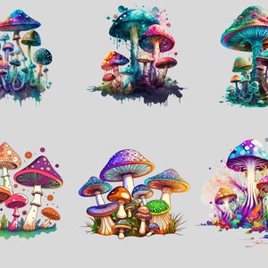 Watercolor Magic Mushrooms Clipart PNG Bundle, Occult Funghi, Printable ...