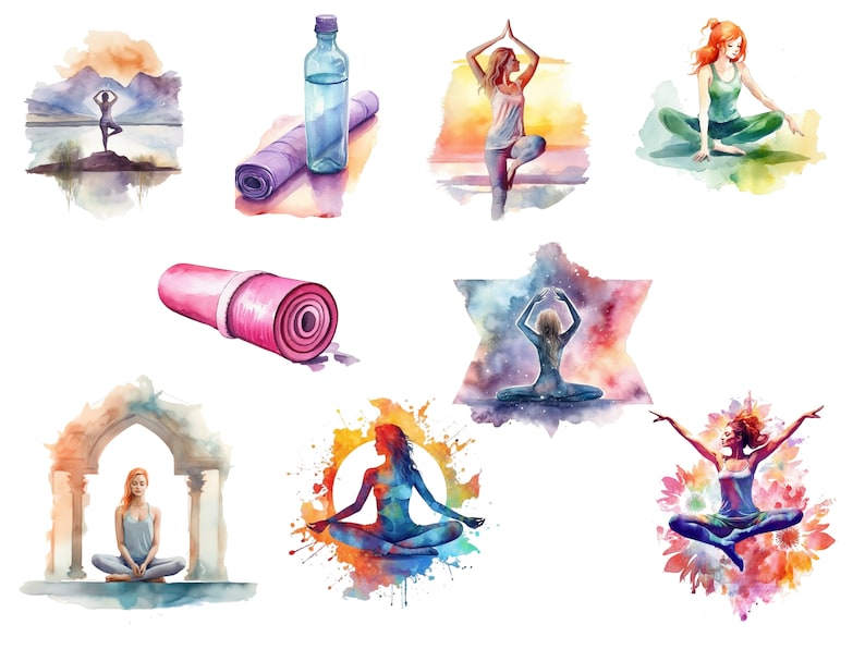 Watercolor Yoga Clipart Exercise Clipart Meditation - Etsy