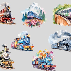 Watercolor Train Clipart, Locomotives, Steam Train, Transparent Png ...