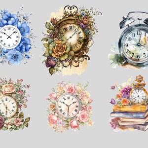 Watercolor Clock Clipart PNG, Retro Clock Clipart, Floral Vintage Clock ...