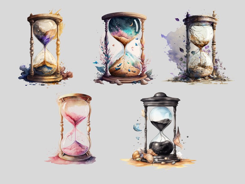 Watercolor Sand Clock Clipart PNG Retro Clock Vintage Clock - Etsy