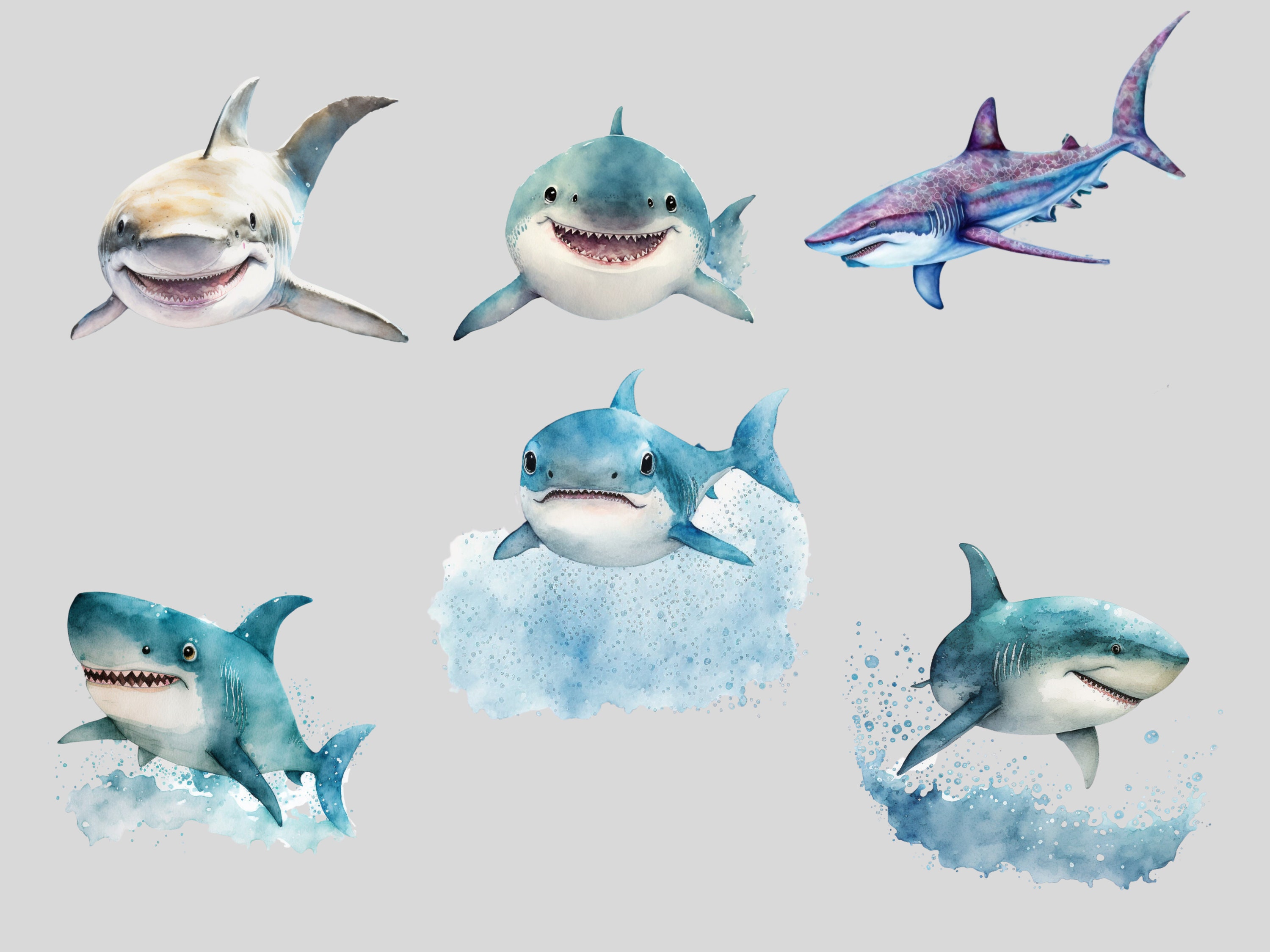 Watercolor Shark Clipart Cute Baby Shark Clip Art Great - Etsy Australia
