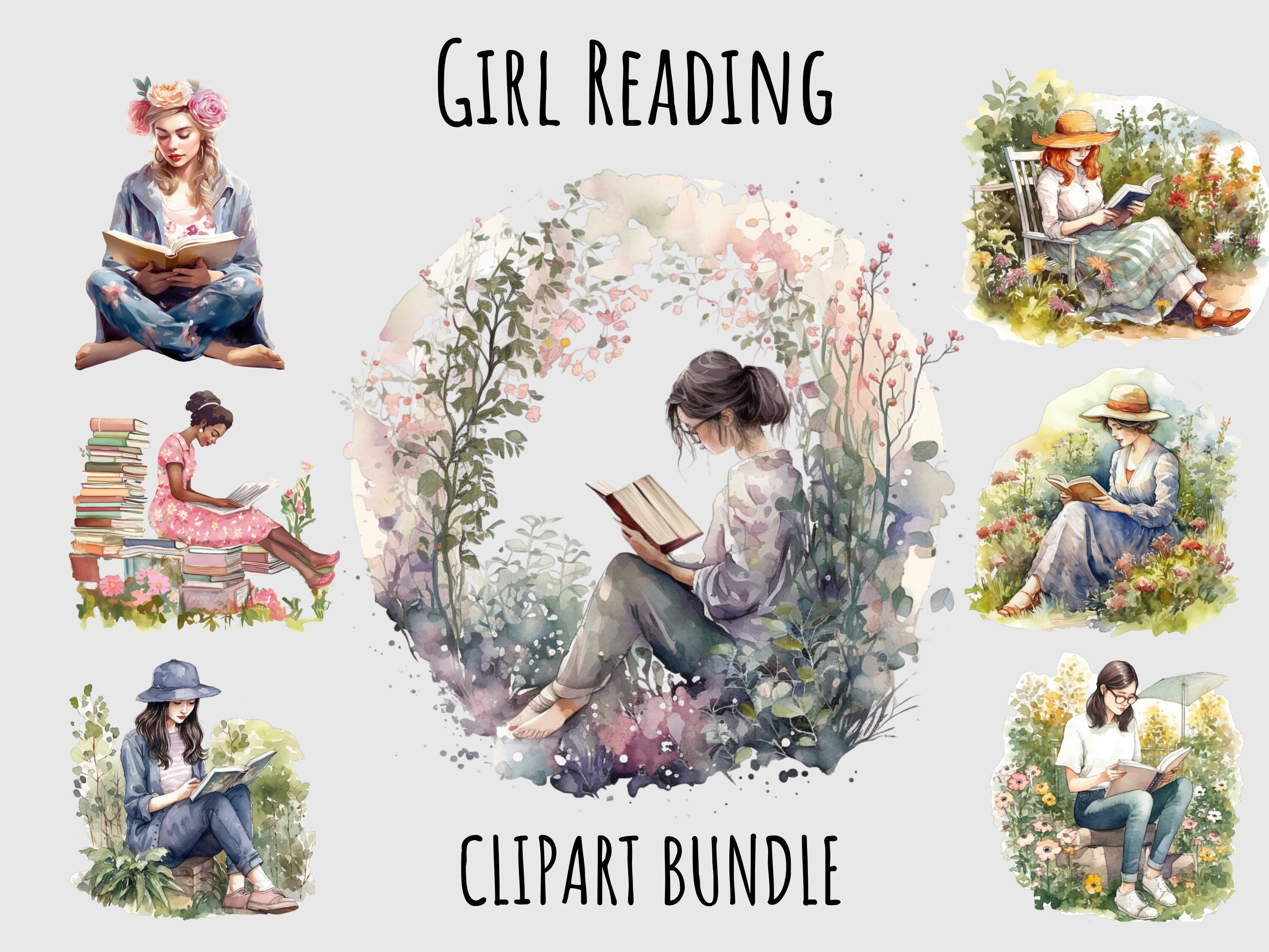 Watercolor Girl Reading Clipart PNG, Artist Open Book Clipart, Writer ...