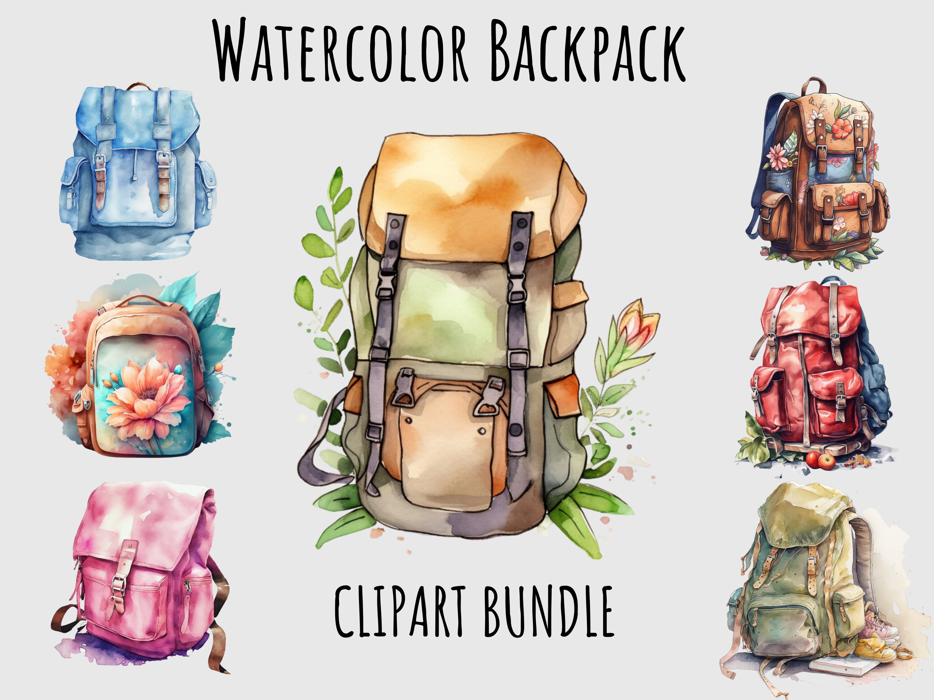 Watercolor Outdoor Backpack Clipart Bundle PNG Clipart Bundle - Etsy