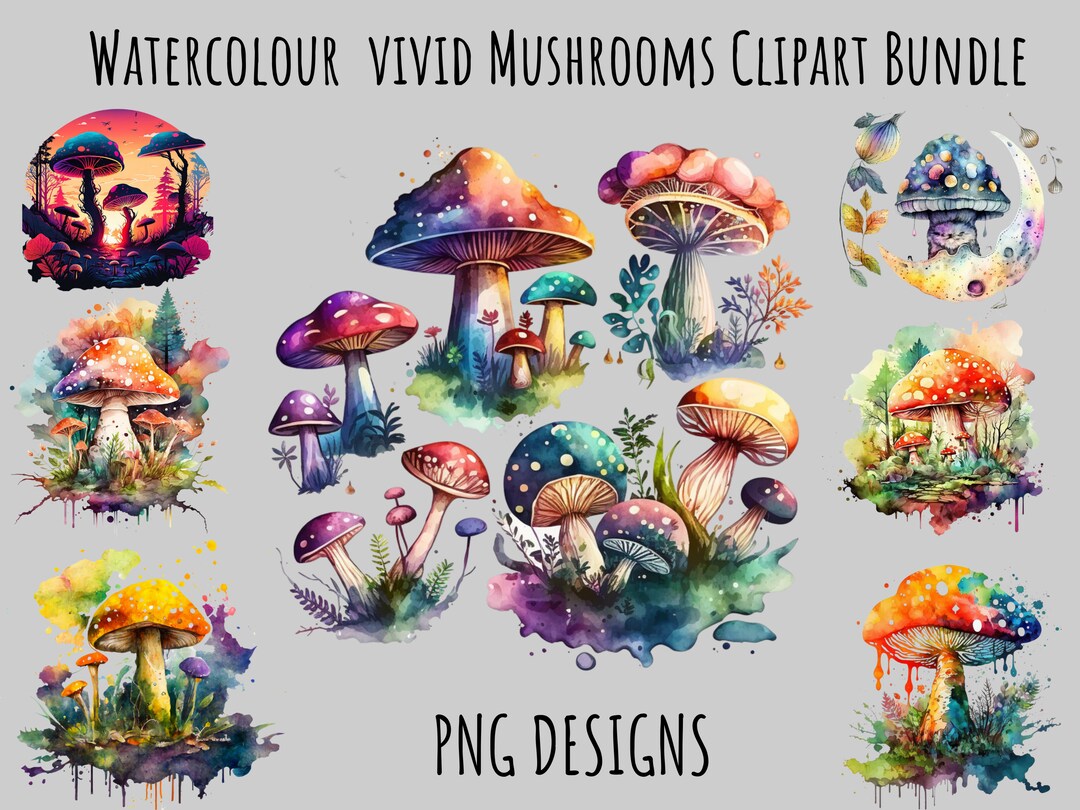Watercolor Mushroom Png Clipart Digital Download Mystical - Etsy
