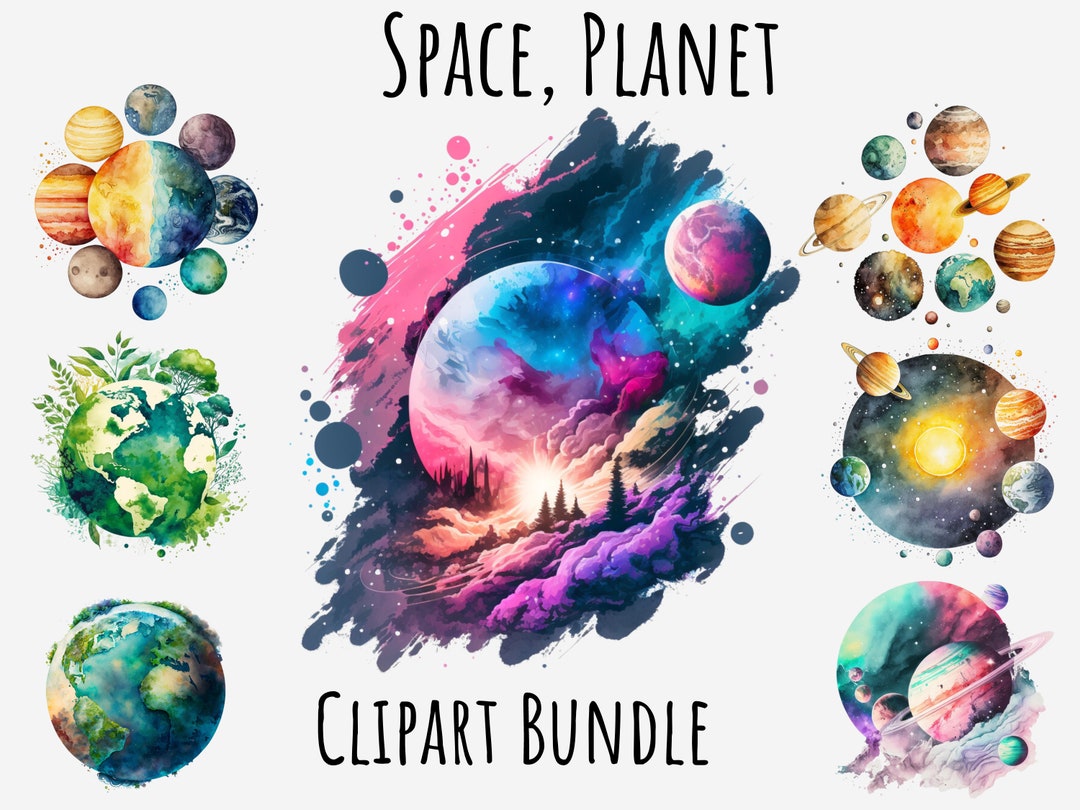 Watercolor Solar System Planet Clipart, Space Graphics, Galaxy, Earth ...