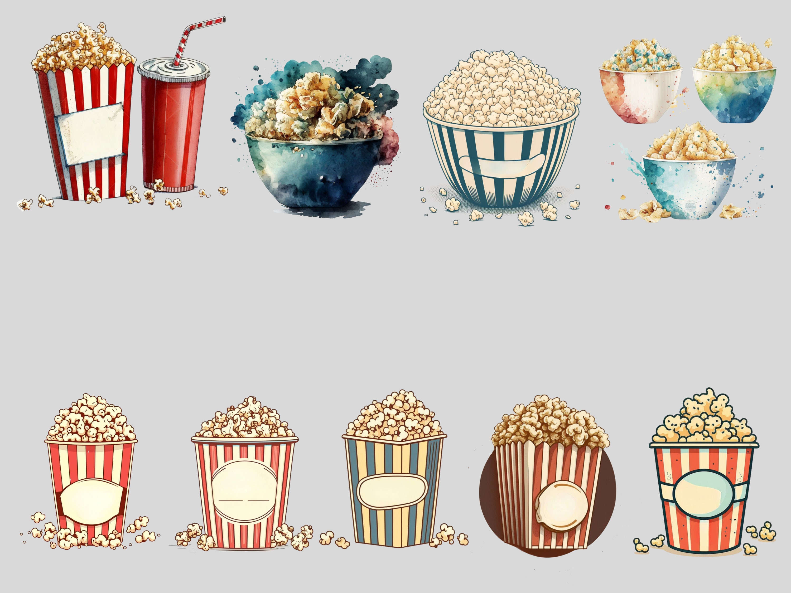 Watercolor Popcorn Clipart Pretzel Clipart PNG Snacks - Etsy