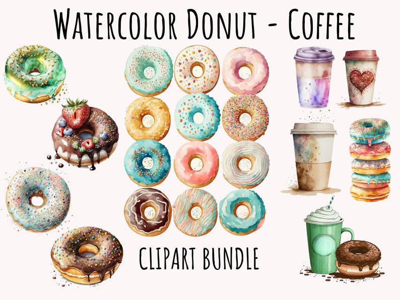 Watercolor Donut Clipart Dessert PNG Bundle Coffee Png - Etsy