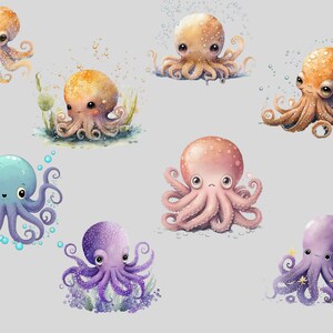 Watercolor Cute Baby Octopus Clipart, Cute Sea Animals Png, Underwater ...