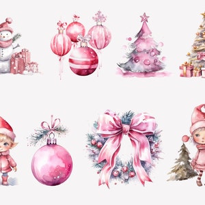 Watercolor Pink Christmas Clipart, Winter Fireplace, Stockings, Gifts ...