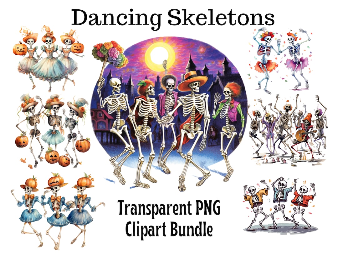 Dancing Skeleton Clipart Bundle, Halloween Clipart, Printable ...