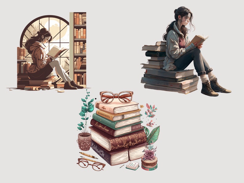 Bookworm Clipart Reading PNG Clipart Books Lover Journal - Etsy