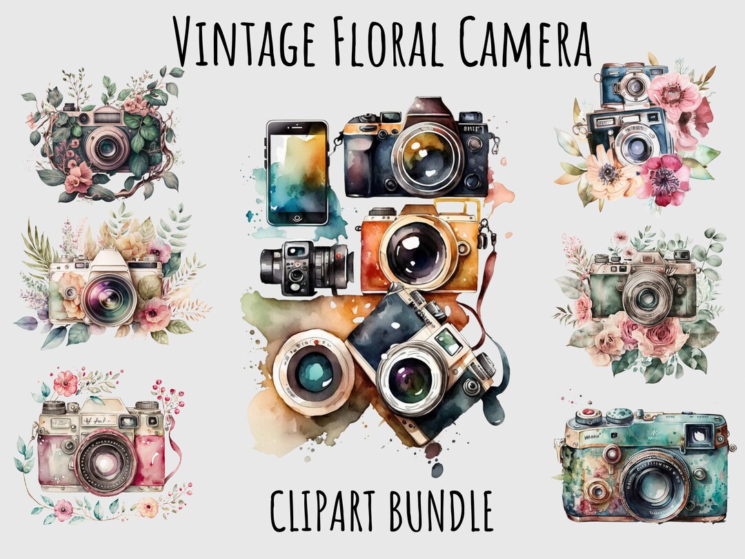 Watercolor Camera Clipart Floral Camera PNG Printable Digital Download ...