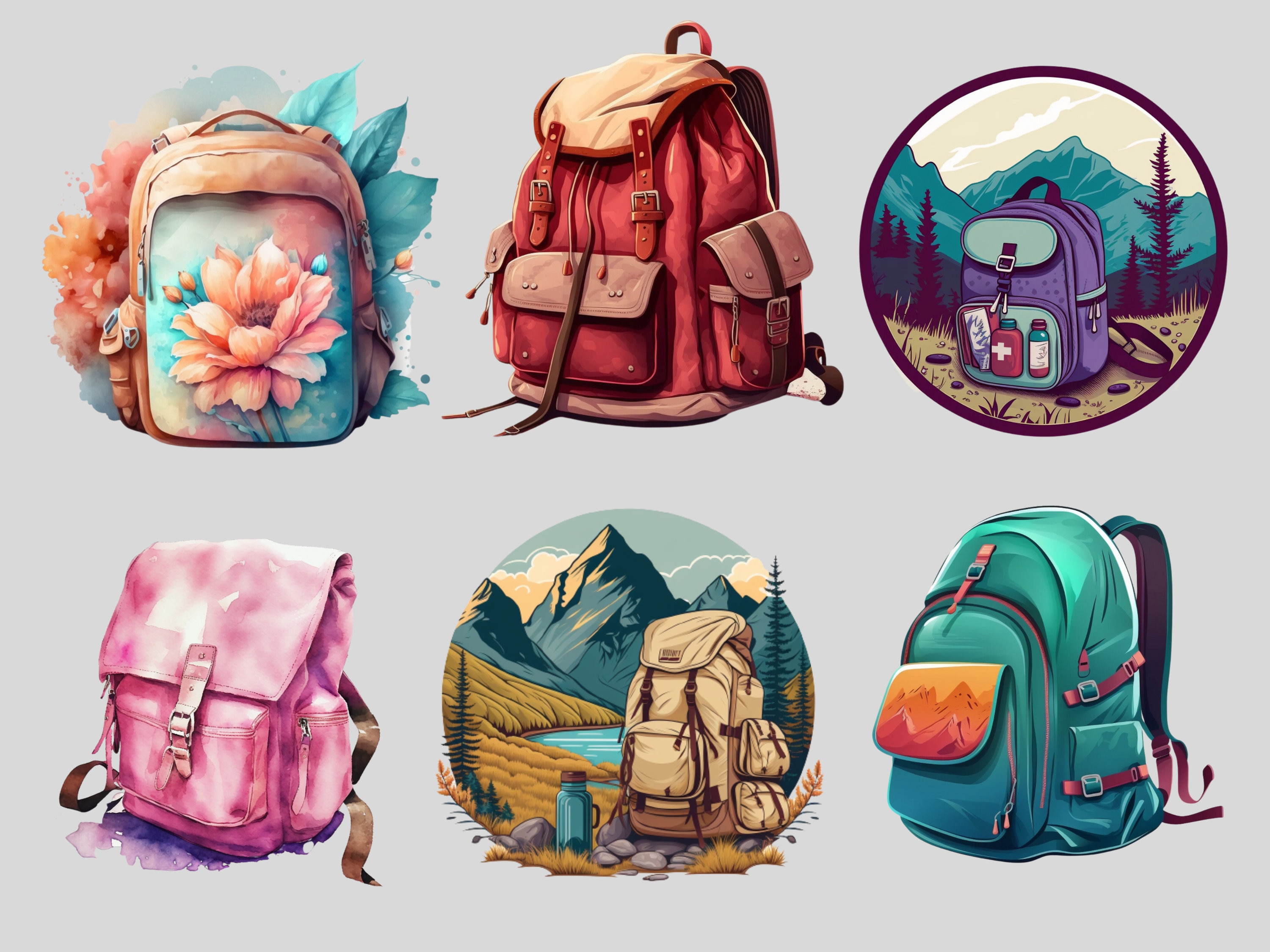 Watercolor Outdoor Backpack Clipart Bundle PNG Clipart Bundle - Etsy