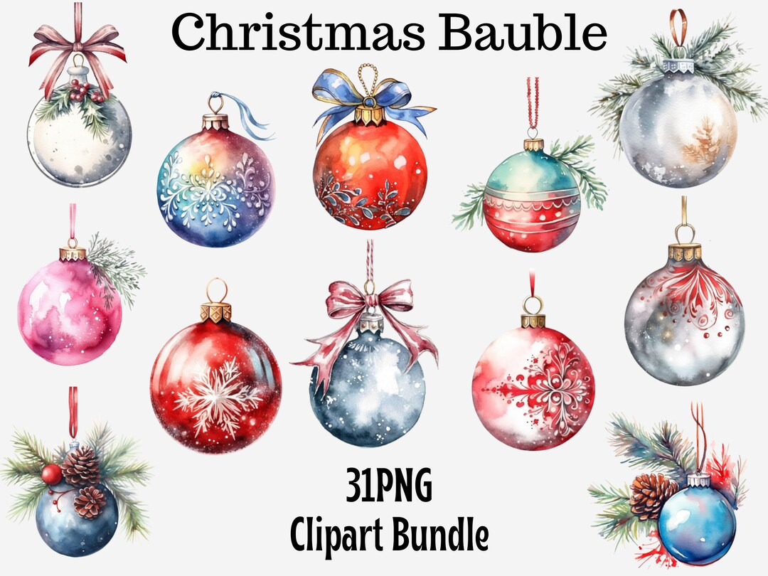 Watercolor Christmas Bauble Clipart, Holiday Ornaments, Christmas ...