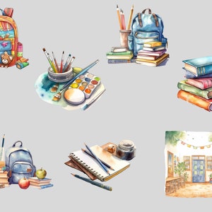 Watercolor Back to School Clipart, Teacher, Students, Chalkboard, Book ...