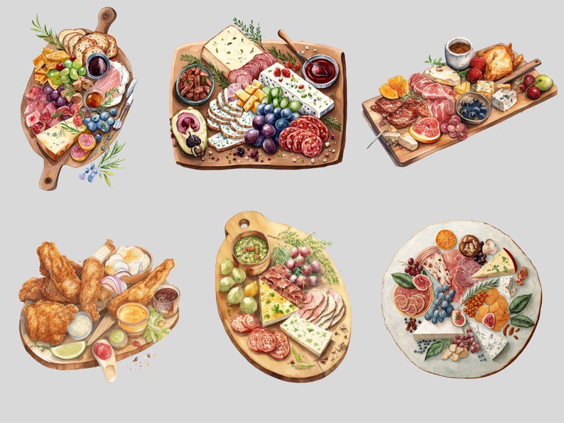 Watercolor Charcuterie Board Clipart Snacks PNG Bundlefood - Etsy
