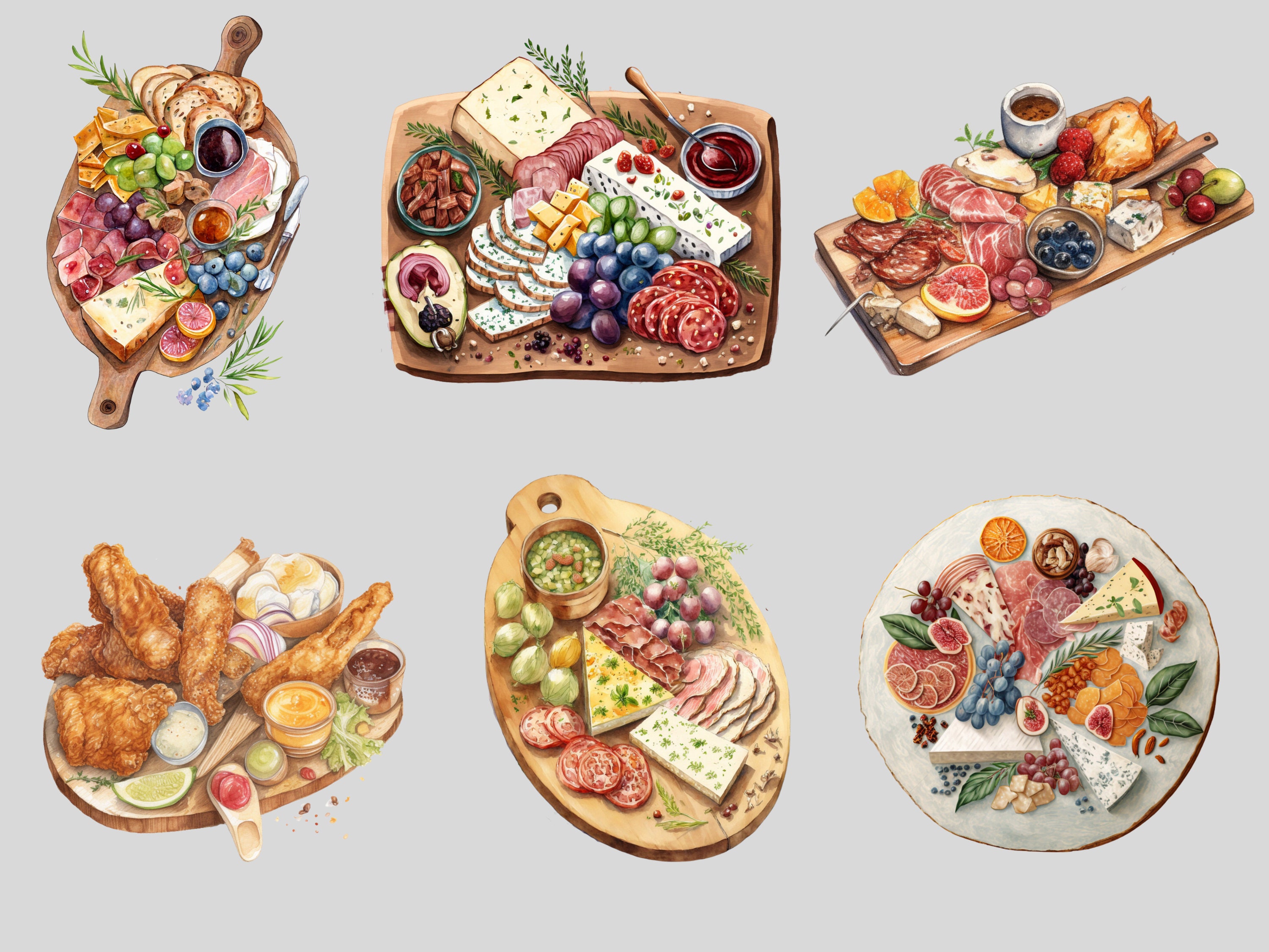 Watercolor Charcuterie Board Clipart Snacks PNG Bundlefood - Etsy