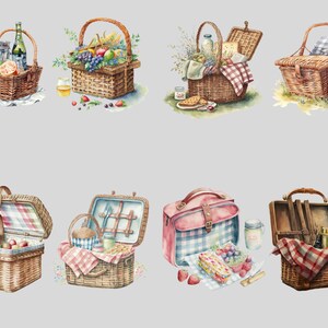 Watercolor Picnic Basket Clipart, Beach,garden Picnic Png Invitation ...