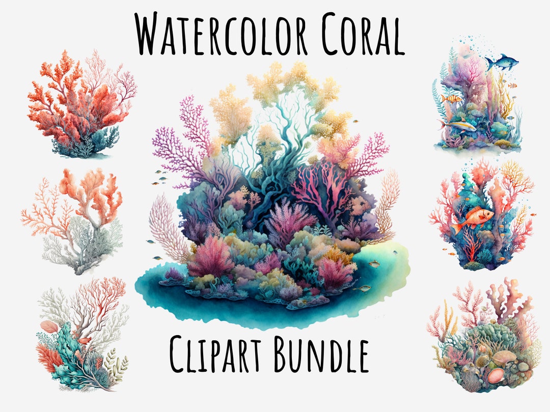 Watercolor Coral Clipart, Underwater, Sea Coral Png Bundle, Coral Reef ...
