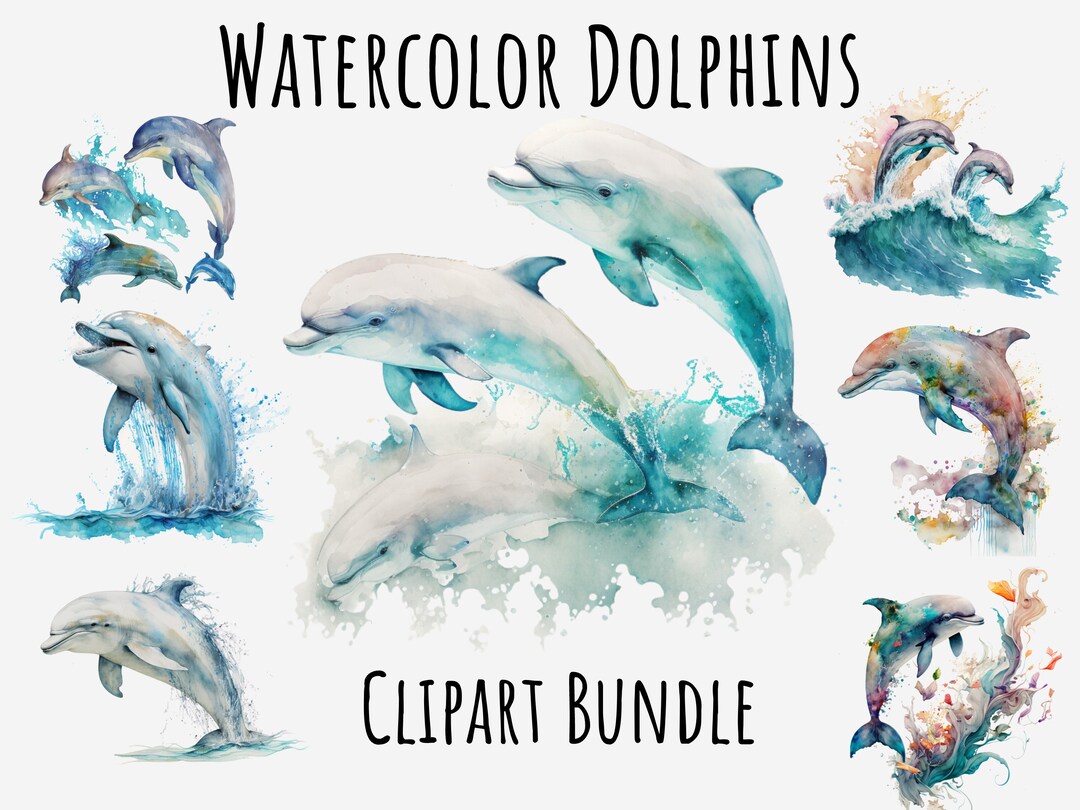 Watercolor Dolphin Clipart, Ocean Animal Images, Sea Fish Clipart, Cute ...