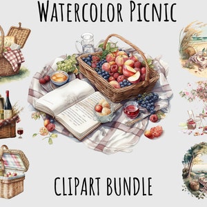 Watercolor Picnic Basket Clipart, Beach,garden Picnic Png Invitation ...