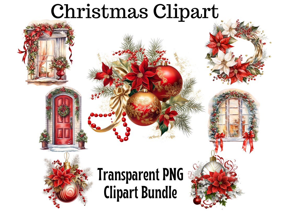 Christmas Clipart Bundle PNG, Watercolor, Printing, Digital Paper Craft ...