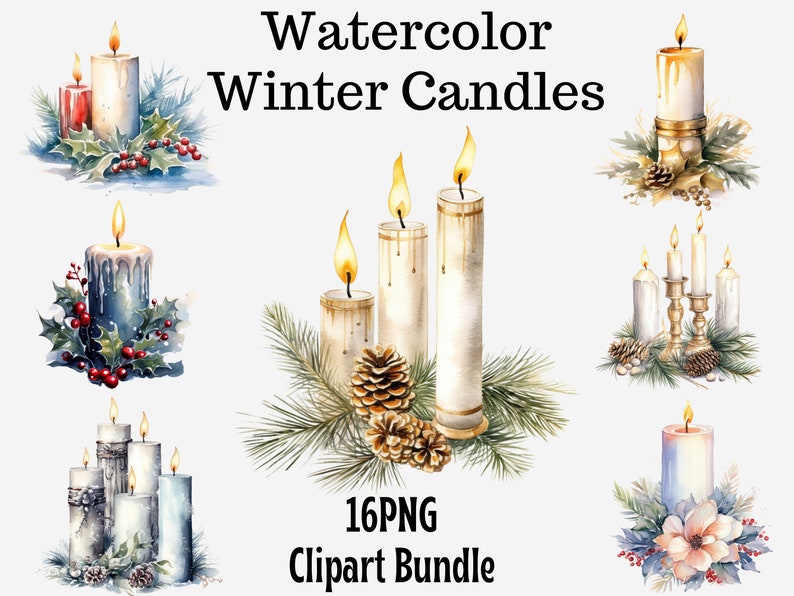 Watercolor Candles Clipart Winter Clipart Christmas Clipart - Etsy