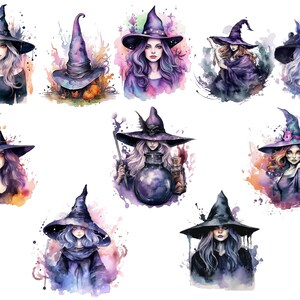 Witchy Clipart Bundle, Watercolor Halloween PNG, Printable, Sublimation ...