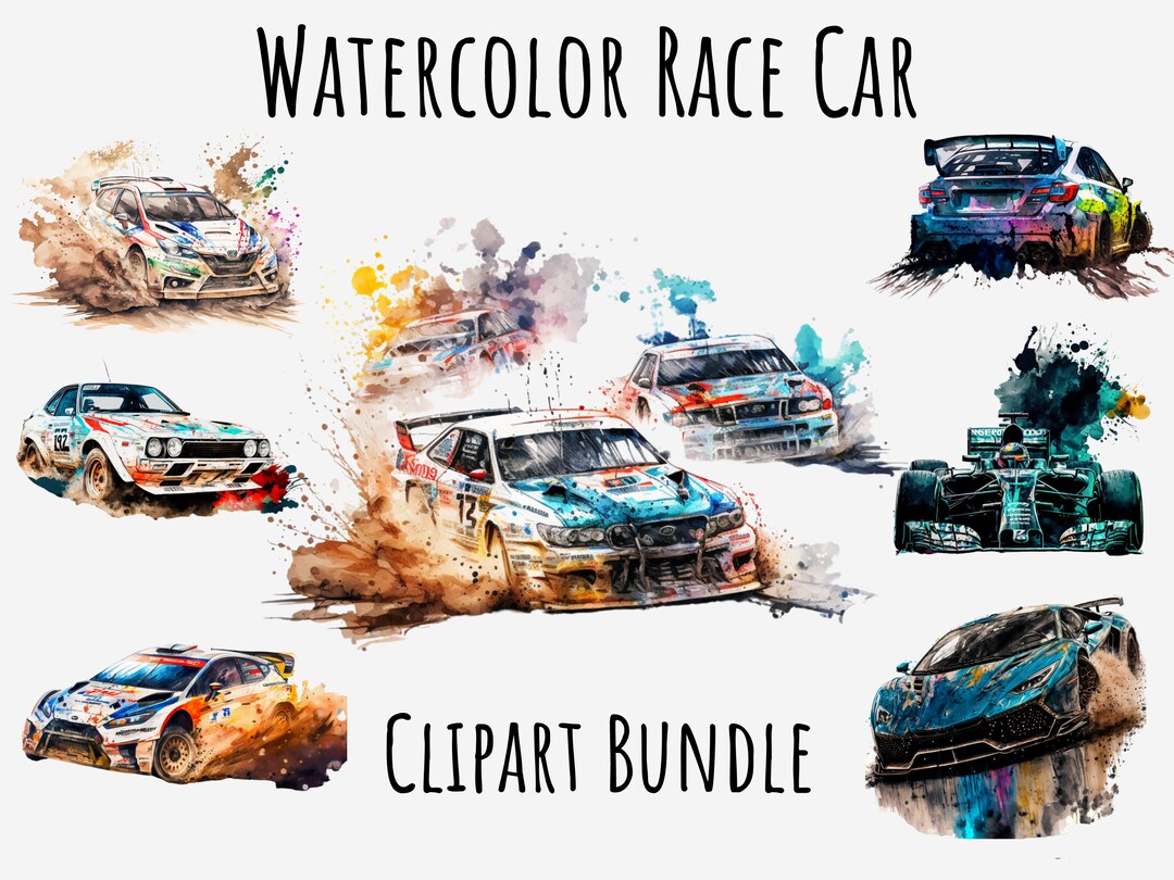 Watercolor Race Car Clipart, Race Car Png, Rally Cars, Car Lover ...