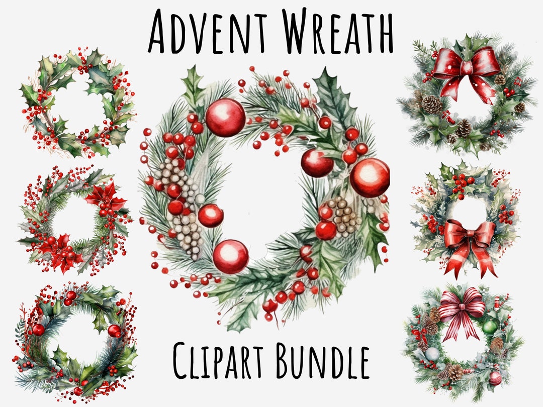 Watercolor Winter Advent Wreath Clipart Christmas Wreath - Etsy