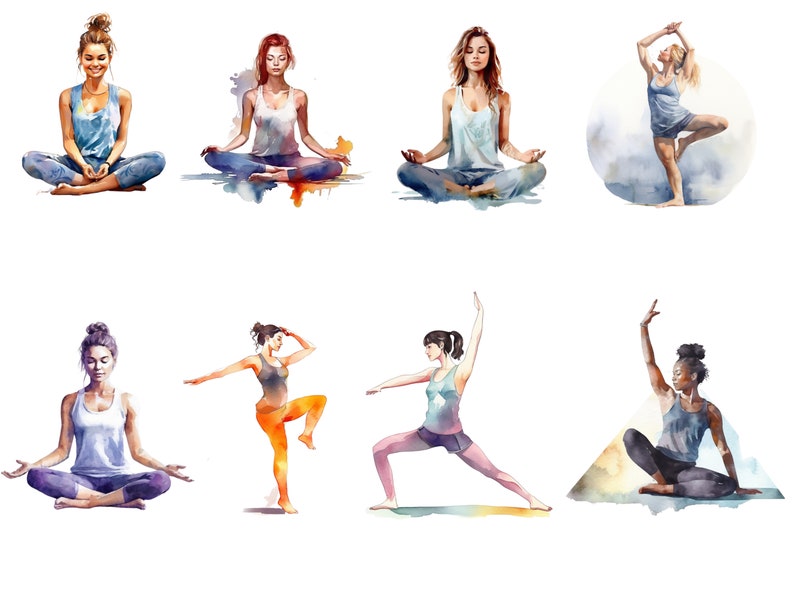 Watercolor Yoga Clipart Exercise Clipart Meditation - Etsy