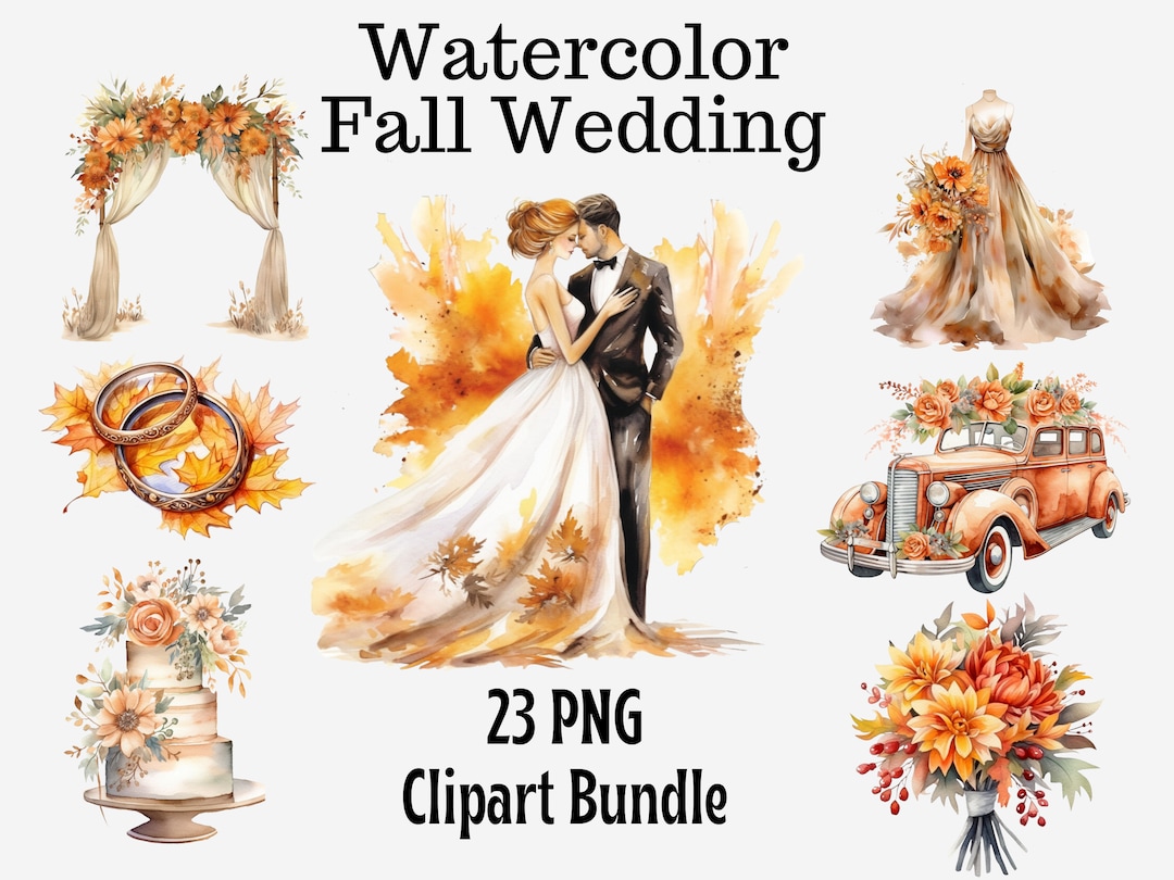 Watercolor Fall Wedding Clipart, Invitation Clipart, Printable ...