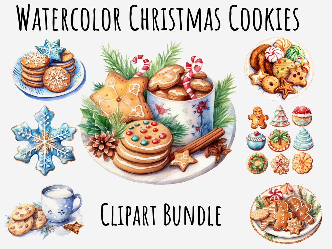Watercolor Christmas Cookie Clipart, Cookie Bowl, Baking, Gingerbread ...