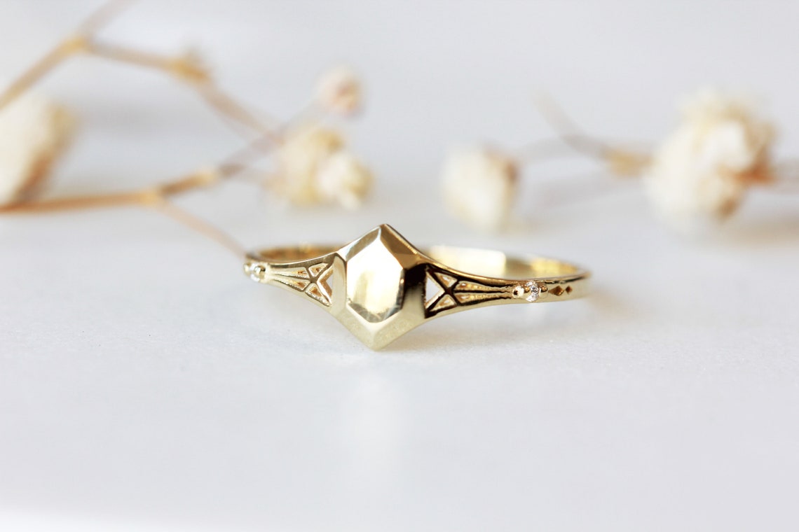 Initial Signet Ring Geometric Singnet Ring Unique Statement - Etsy