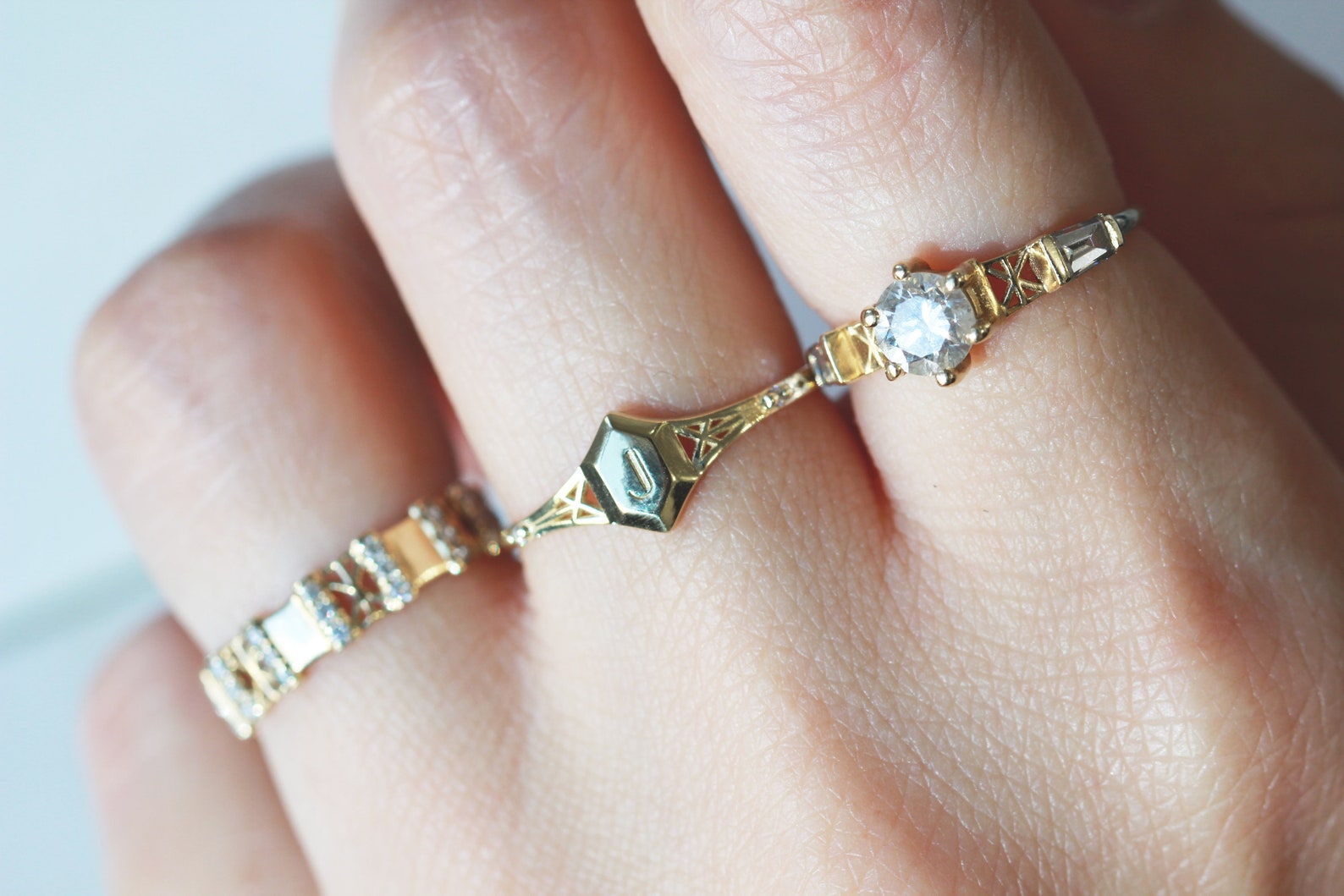 Initial Signet Ring Geometric Singnet Ring Unique Statement - Etsy