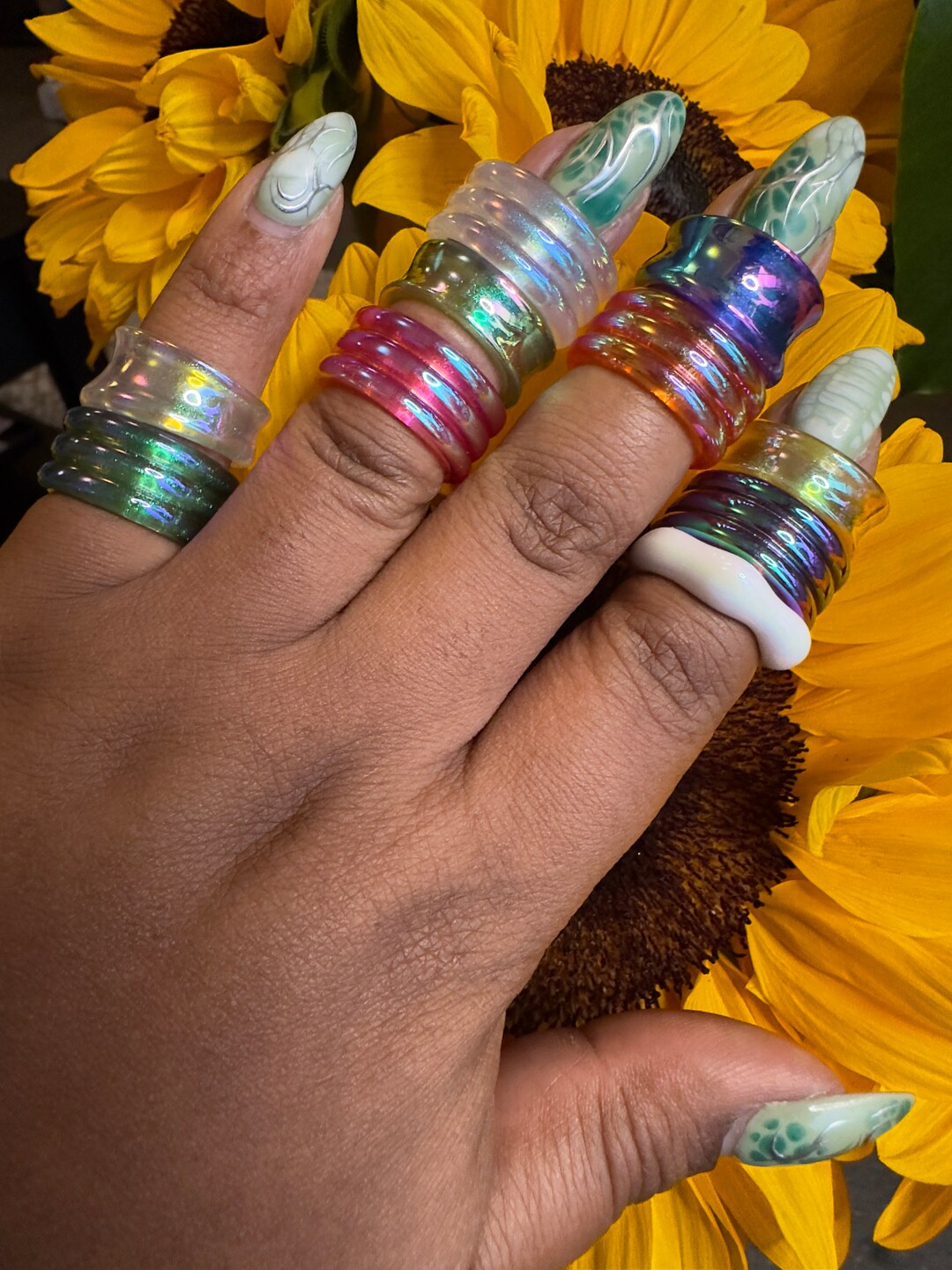 Holographic Resin Ring Acrylic Ring Chunky Rings Lucite - Etsy