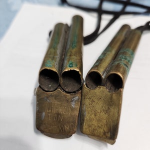 Vintage Double Tube Train Conductor Whistles, or Bicycle Whistles. Both ...