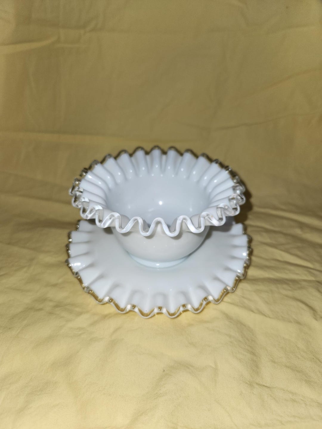 Fenton Silver Crest Milk Glass Mayonnaise Bowl & Underplate Vintage ...